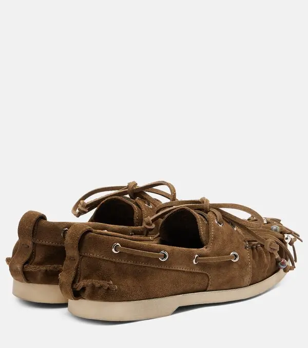 GOLDEN GOOSE Cruise Beaded Suede Boat Shoes - Brown
