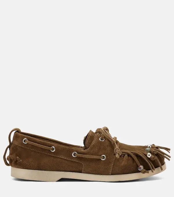 GOLDEN GOOSE Cruise Beaded Suede Boat Shoes - Brown