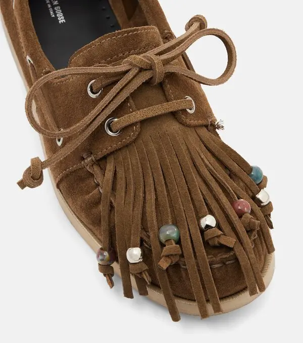 GOLDEN GOOSE Cruise Beaded Suede Boat Shoes - Brown