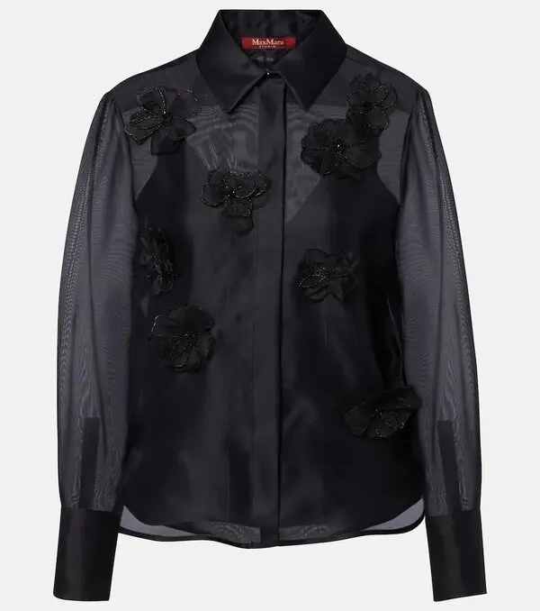 Max Mara Agi Embellished Floral-appliqué Silk Blouse - Black