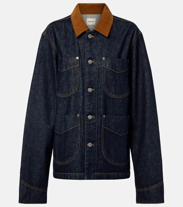 Khaite Wyatt Corduroy-trimmed Denim Jacket - Blue
