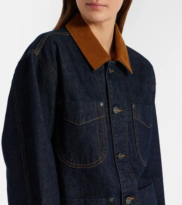Khaite Wyatt Corduroy-trimmed Denim Jacket - Blue