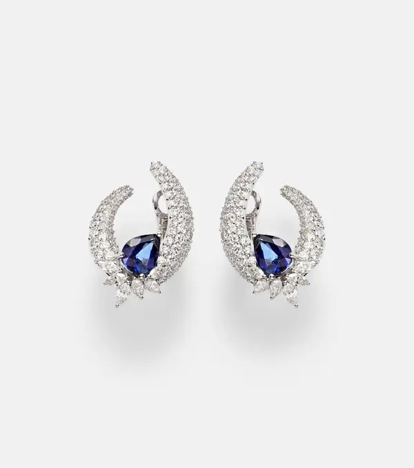 Yeprem 18kt White Gold Diamond And Sapphire Earrings - Silver