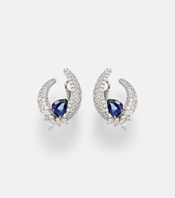 Yeprem 18kt White Gold Diamond And Sapphire Earrings - Silver
