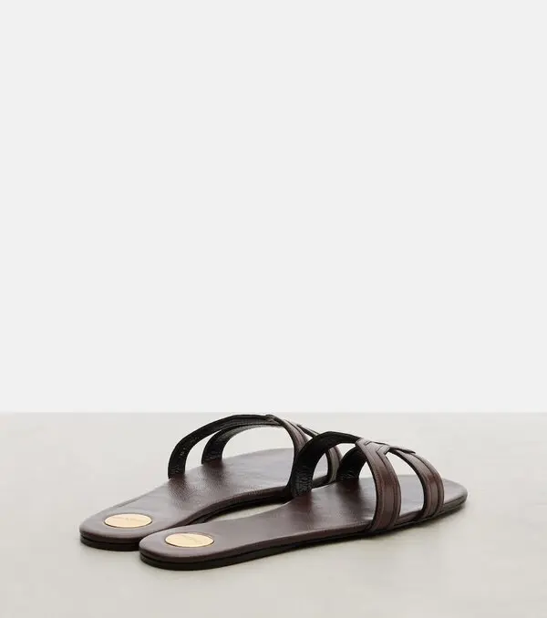 Saint Laurent Mabrouka Leather Sandals - Brown