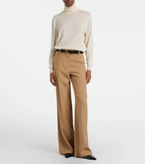 THE ROW Dender Wide-leg Silk Pants - Beige