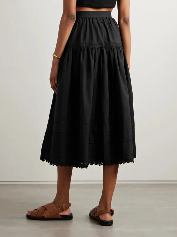 DÔEN Sebastiane Crochet-trimmed Organic Cotton-poplin Midi Skirt - Black