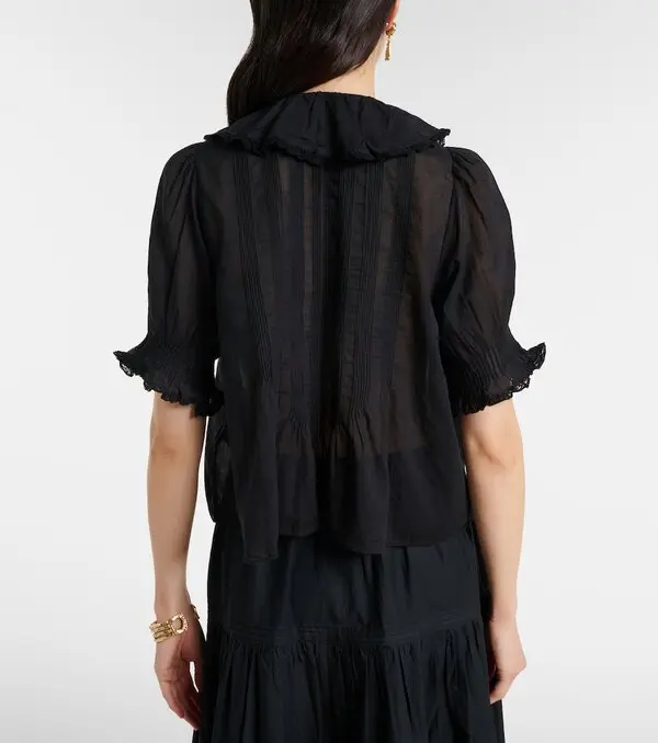 DÔEN Sebastiane Crochet-trimmed Organic Cotton-poplin Midi Skirt - Black