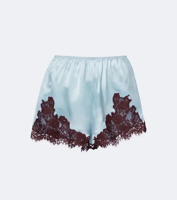 DÔEN Iona Lace-trimmed Silk Shorts - Blue