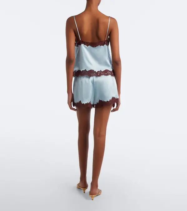 DÔEN Iona Lace-trimmed Silk Shorts - Blue