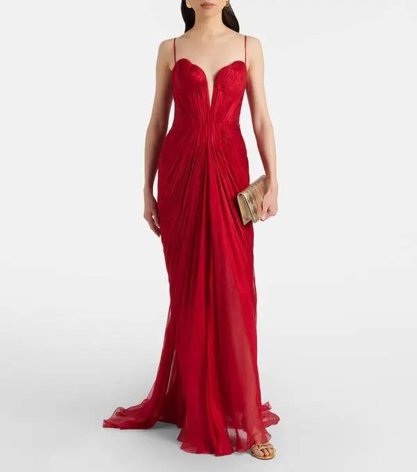 MARIA LUCIA HOHAN Cecilia Draped Silk Gown - Red