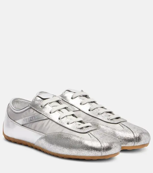 Alexander McQueen Boxe Metallic Leather Sneakers - Silver