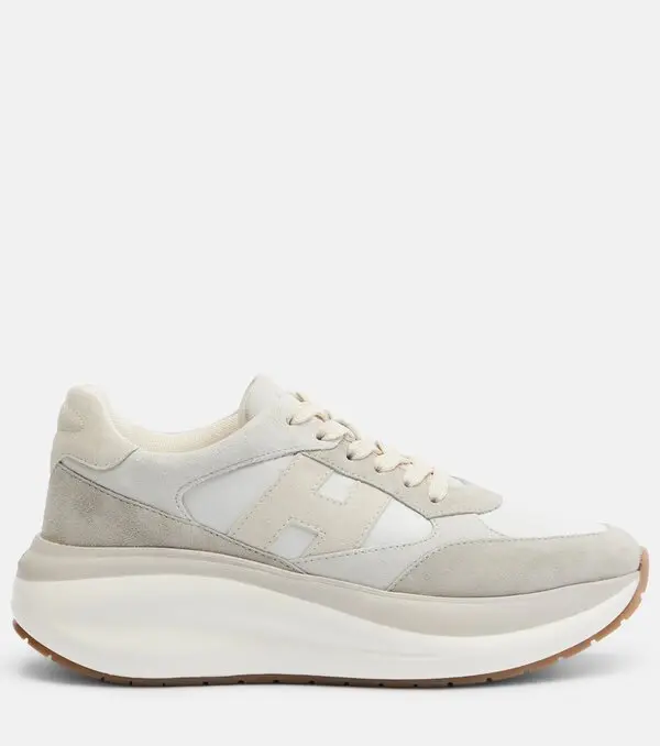 Hogan H696 Suede And Leather Platform Sneakers - White