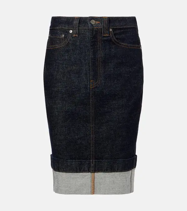 Khaite Kendra Denim Midi Skirt - Blue