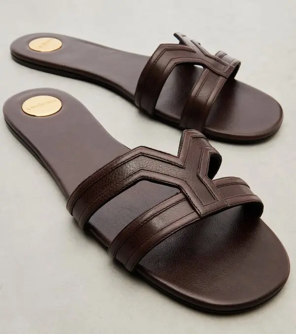 Saint Laurent Mabrouka Leather Sandals - Brown