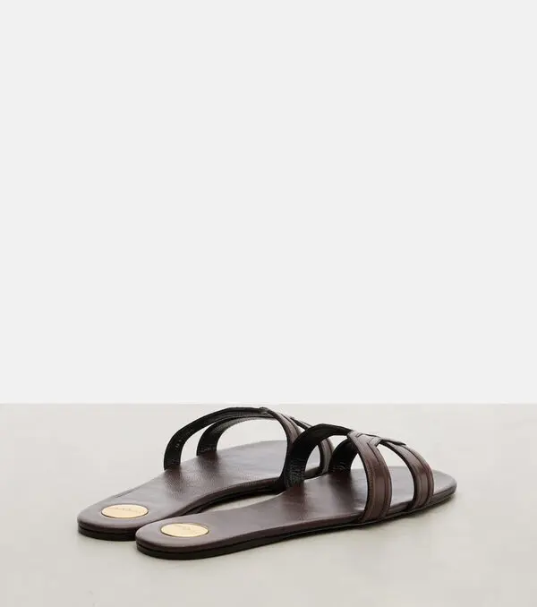 Saint Laurent Mabrouka Leather Sandals - Brown