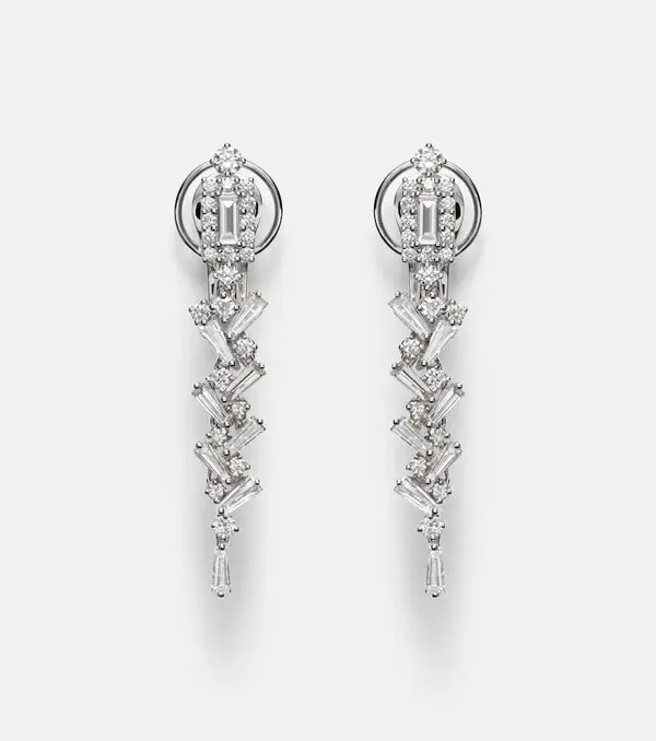 Yeprem 18kt White Gold Diamond Drop Earrings - Silver