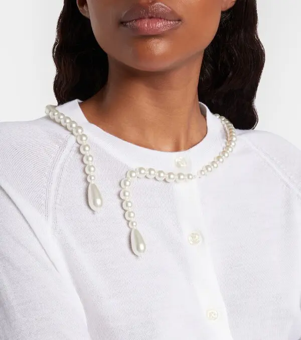 Simone Rocha Faux Pearl Embellished Merino Wool And Silk Cardigan