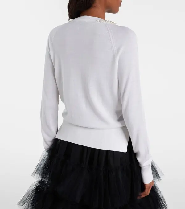 Simone Rocha Faux Pearl Embellished Merino Wool And Silk Cardigan