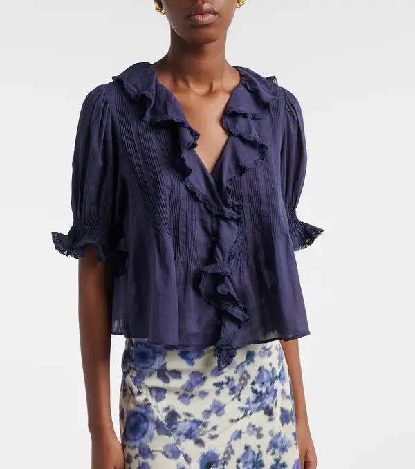DÔEN Henri Cotton Voile Top - Blue