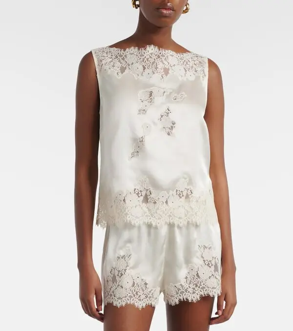 DÔEN Viviane Cutout Lace-trimmed Silk Top
