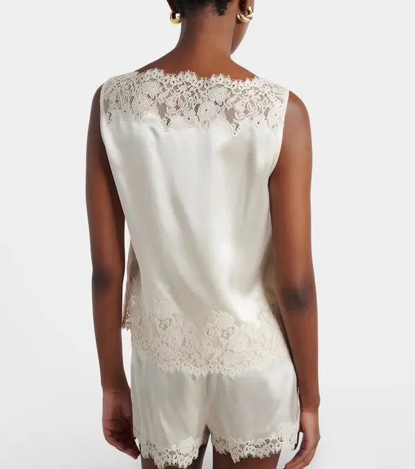 DÔEN Viviane Cutout Lace-trimmed Silk Top