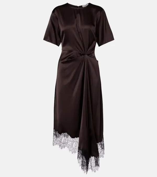 Staud Sonoma Lace-trimmed Silk-blend Midi Dress - Brown