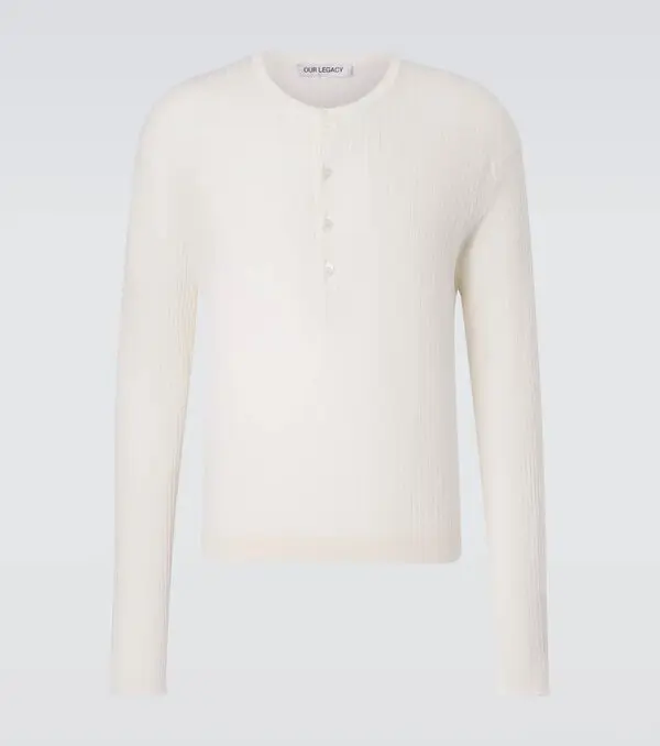 Our Legacy Fine Ribbed-knit Cotton Henley Shirt - White
