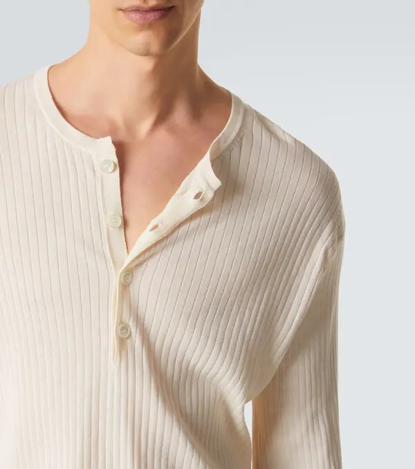 Our Legacy Fine Ribbed-knit Cotton Henley Shirt - White