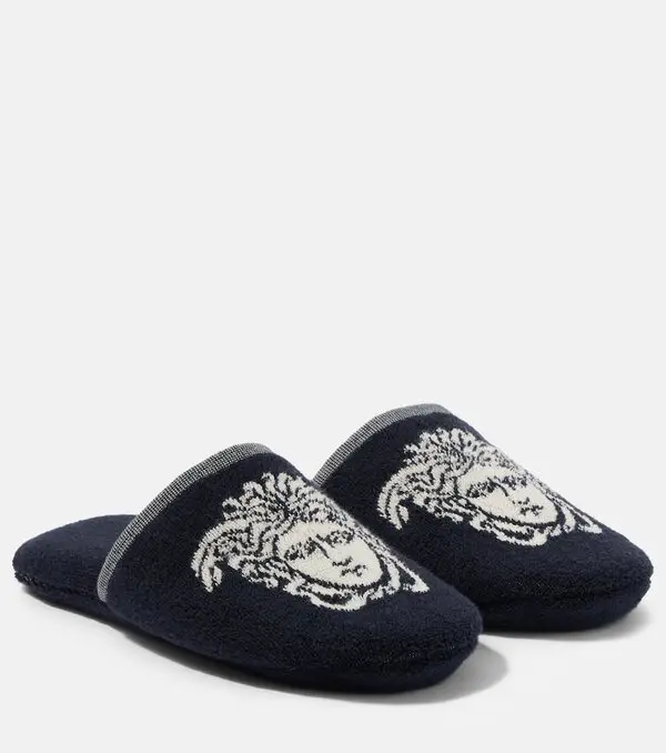 Versace Medusa Cotton Terry Slippers - Blue