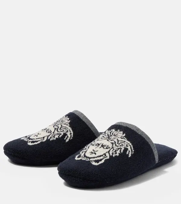 Versace Medusa Cotton Terry Slippers - Blue