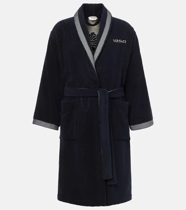 Versace La Medusa Jacquard Cotton Terry Bathrobe - Blue