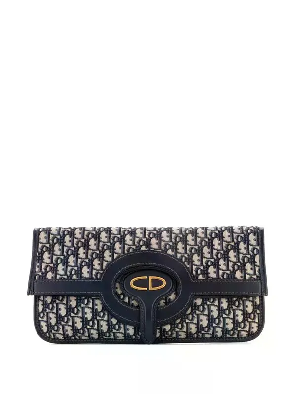 Dior Fold Over Oblique Canvas Clutch Bag - Blue