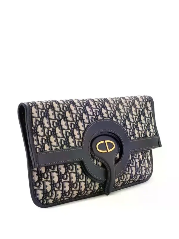 Dior Fold Over Oblique Canvas Clutch Bag - Blue