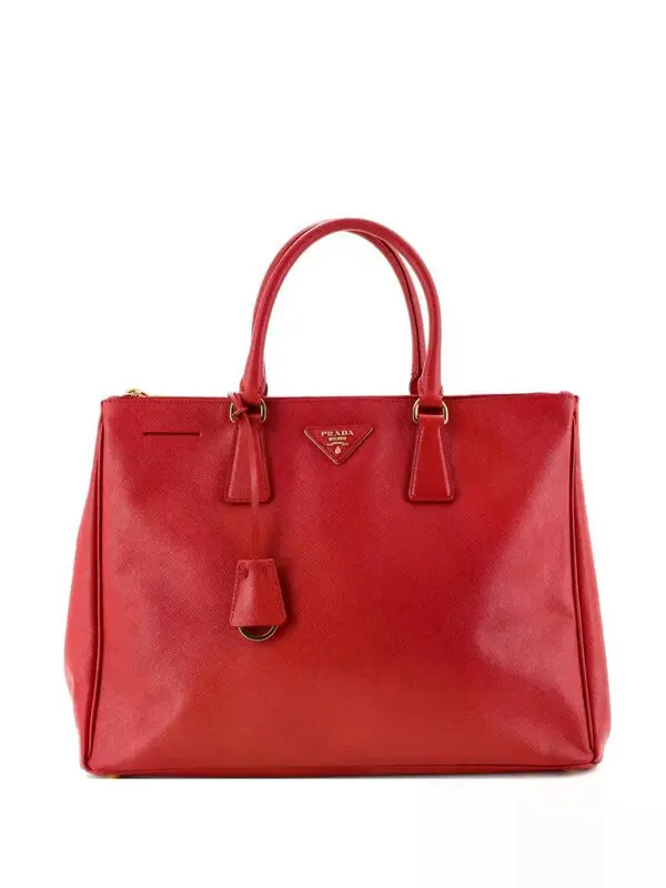 Prada Double Zip Saffiano Leather Large Tote - Red