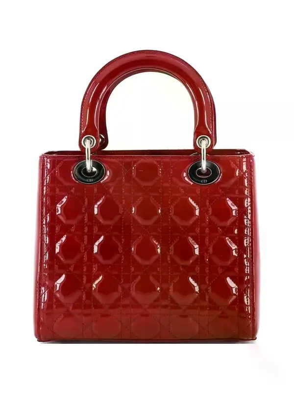 Dior Lady Medium Satchel Cannage Quilt Patent - Red
