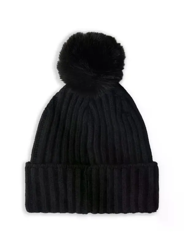 Bogner Ribbed Beanie Hat With Pompom - Black