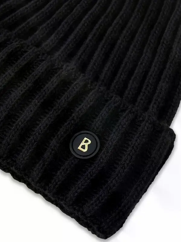 Bogner Ribbed Beanie Hat With Pompom - Black