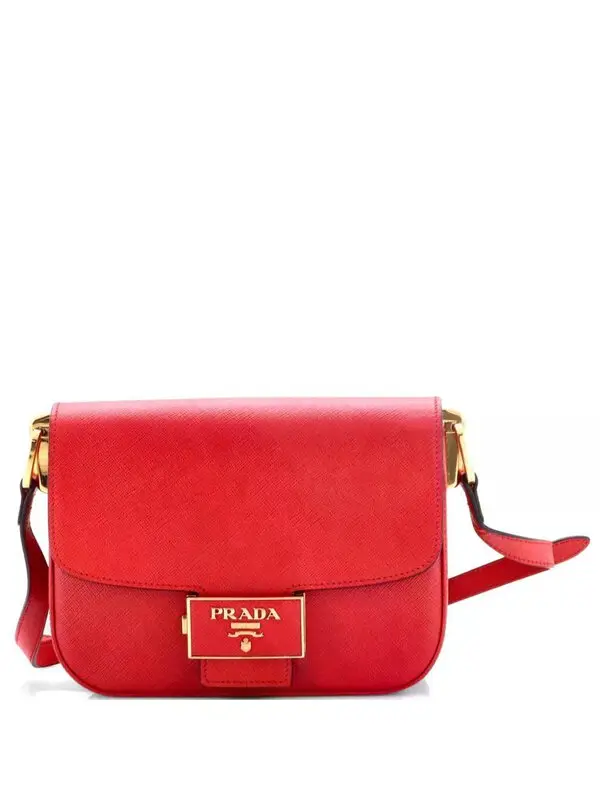 Prada Embleme Flap Bag Saffiano Leather Small Shoulder Bag - Red