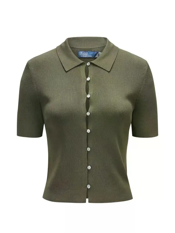 Polo Ralph Lauren Ribbed Knit Button-up Short-sleeve Top - Green