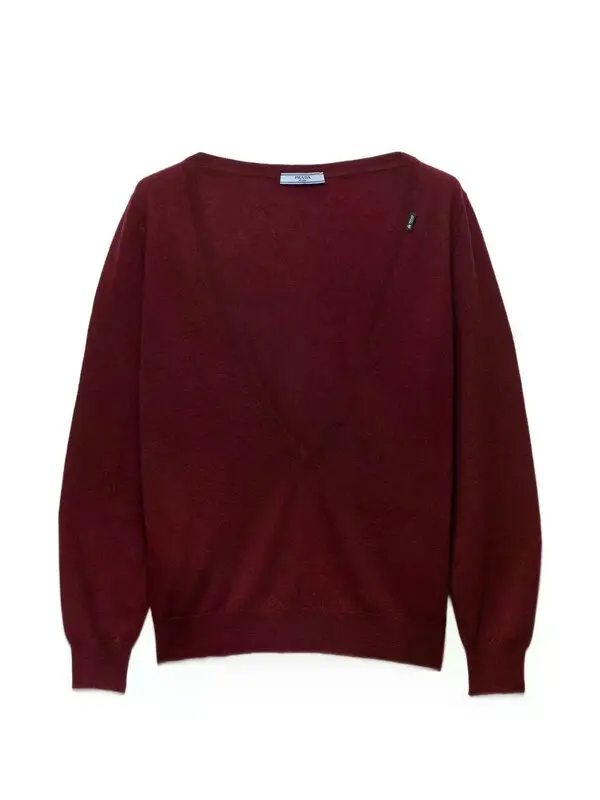 Prada Cashmere V-neck Sweater With Ribbed Trim - Red
