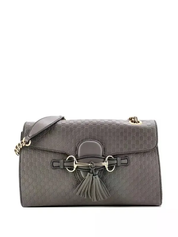 Gucci Emily Chain Flap Bag Microssima Leather Medium - Grey