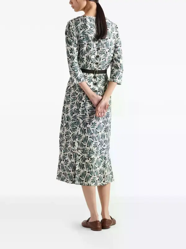 Prada Printed Pongé Sheath Dress With Three-quarter Sleeves - Neutrals