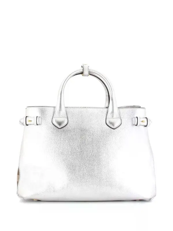 Burberry Banner Tote Leather And House Check Canvas Medium Satchel