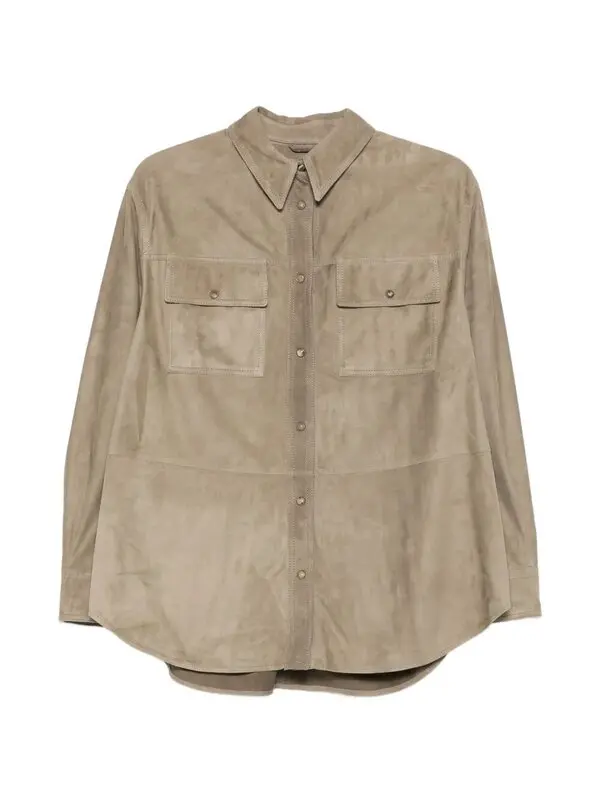 Brunello Cucinelli Leather Button-up Shirt - Brown