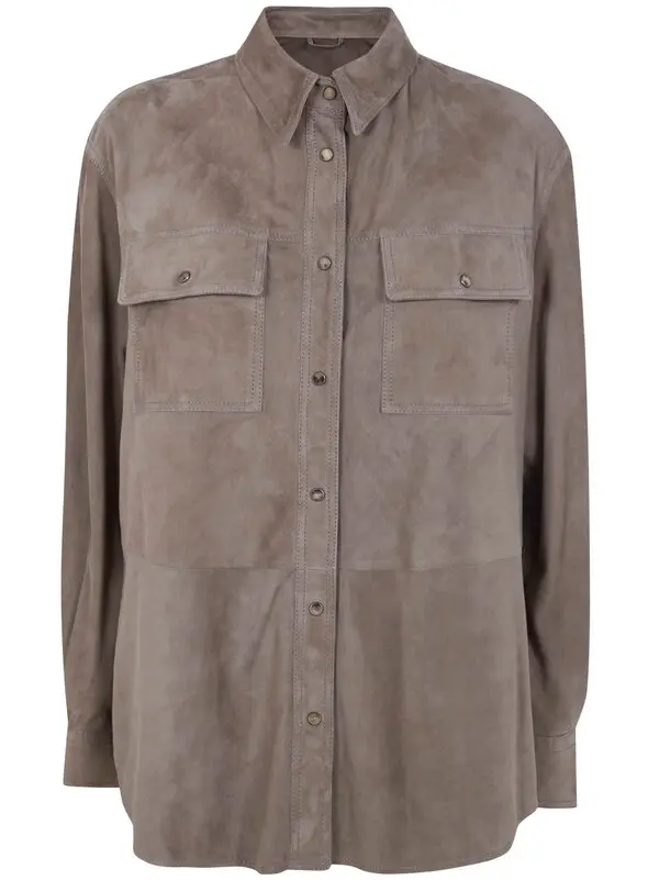Brunello Cucinelli Leather Button-up Shirt - Brown