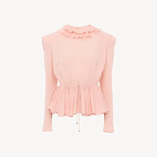 Chloé Jacquard Ruffle Top - Tan Rose