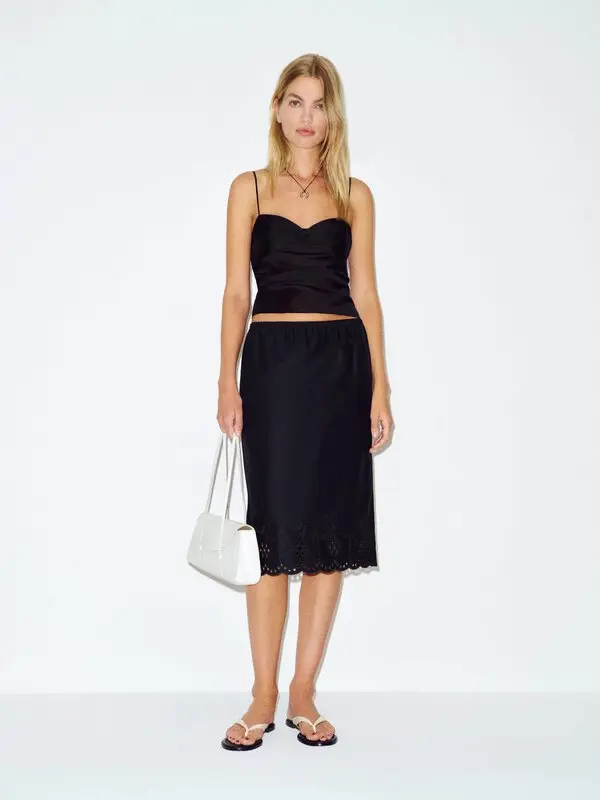 REFORMATION Rosemary Embroidered Skirt - Black