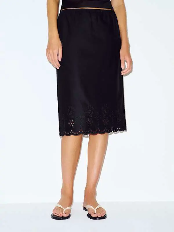 REFORMATION Rosemary Embroidered Skirt - Black