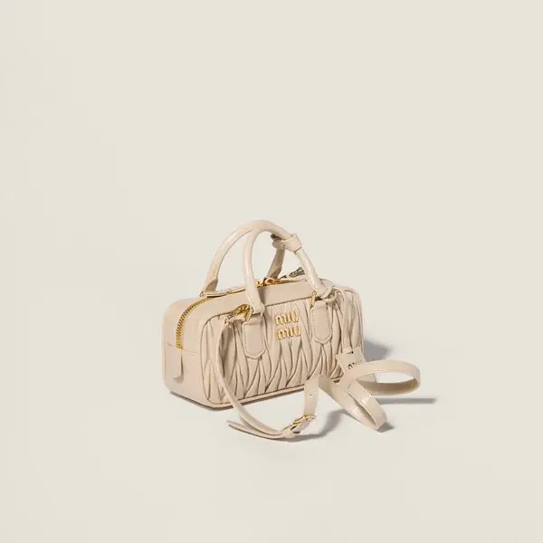 Miu Miu Arcadie Shiny Matelassé Leather Bag - Travertine Stone